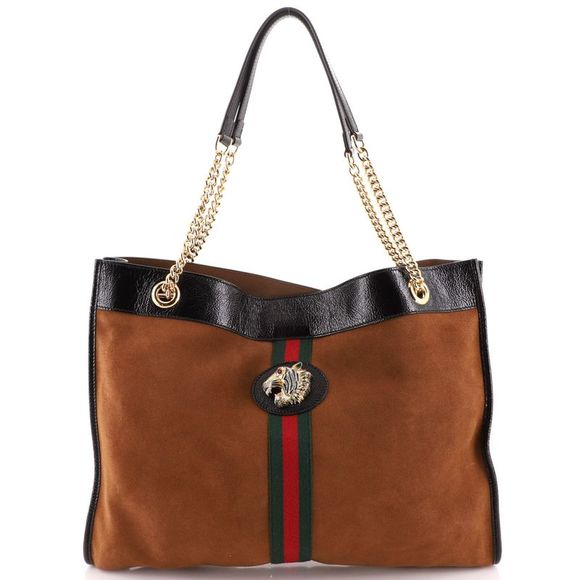 Gucci | Bags | Gucci Rajah Chain Tote Suede Large Brown | Poshmark